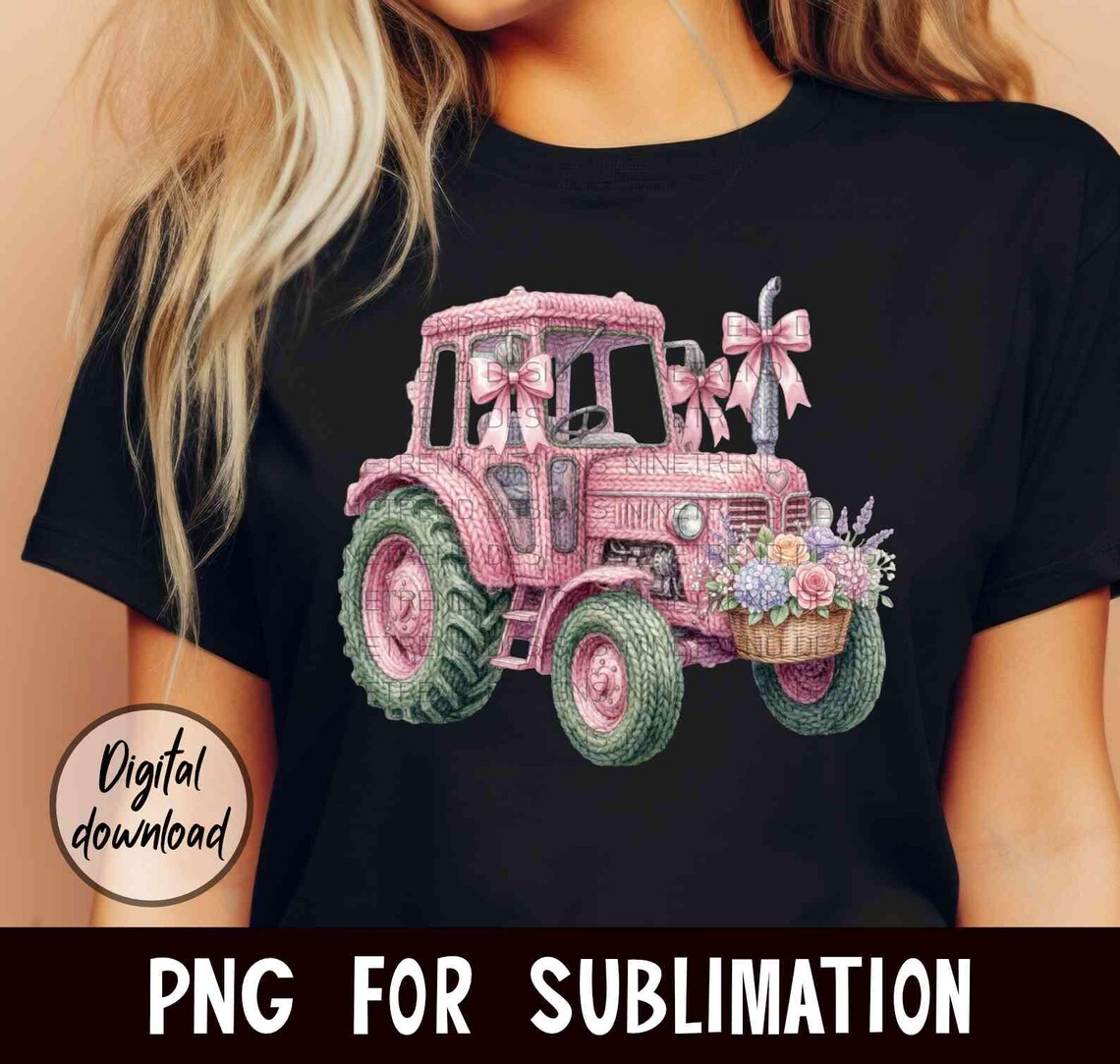 Pink Knitted Tractor PNG, Cozy Yarn Tractor Sublimation, Cute Farm ...