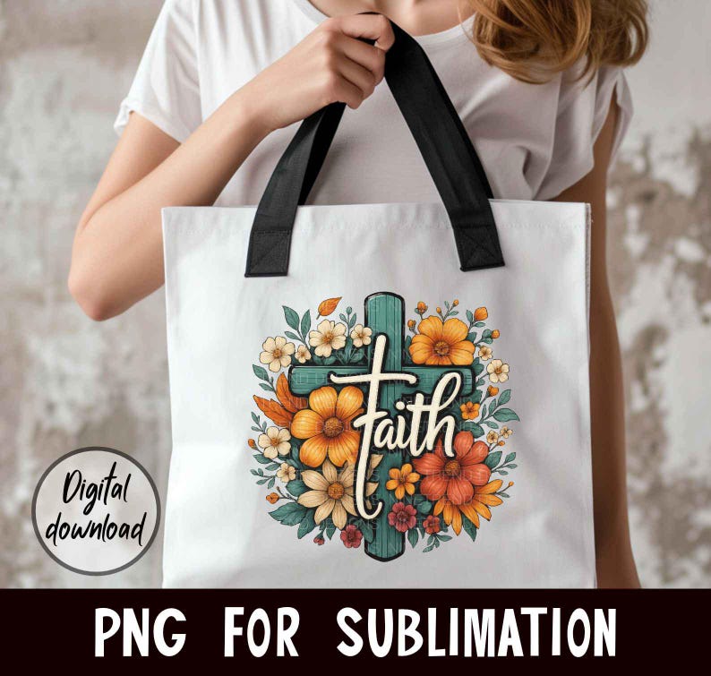 Faith Cross Flowers PNG: Christian Floral Design (digital Download ...