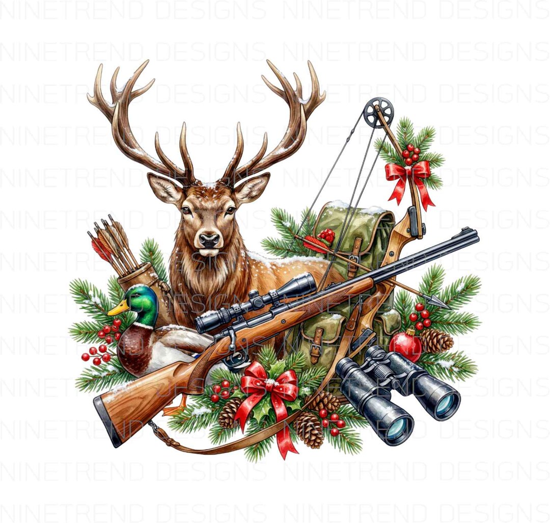 Christmas Hunting Season Png, Deer Buck Hunter Gear, Rifle Bow Duck ...