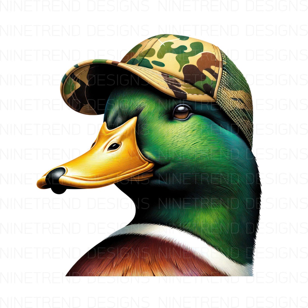 Camo Hat Mallard Duck Watercolor PNG: Hunting Sublimation (digital ...
