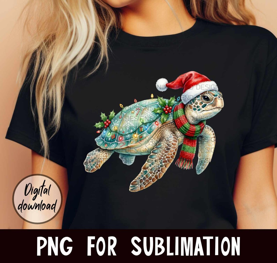 Christmas Sea Turtle PNG, Watercolor Sea Turtle Sublimation, Watercolor ...