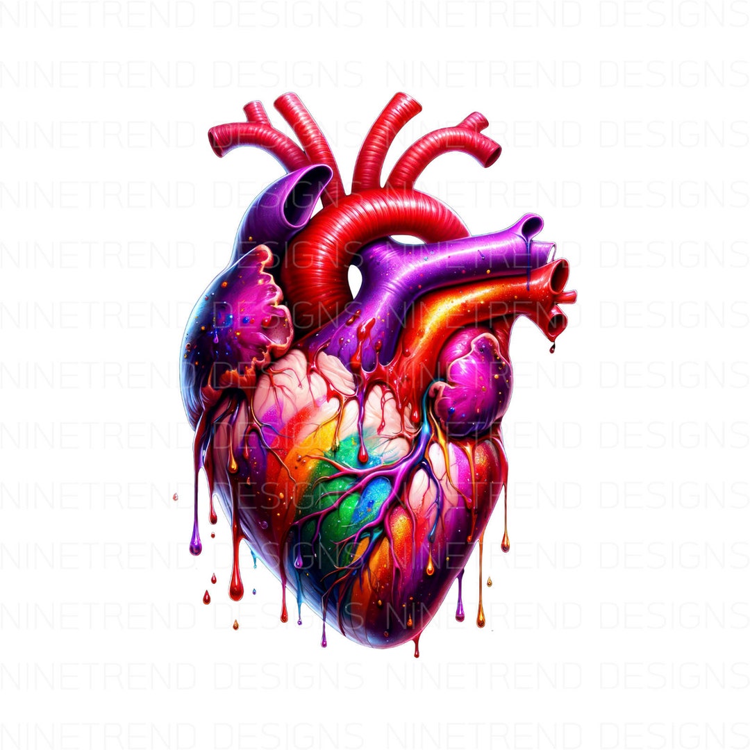 Watercolor Anatomical Heart Mardi Gras Clipart: Printable T-shirt Art ...