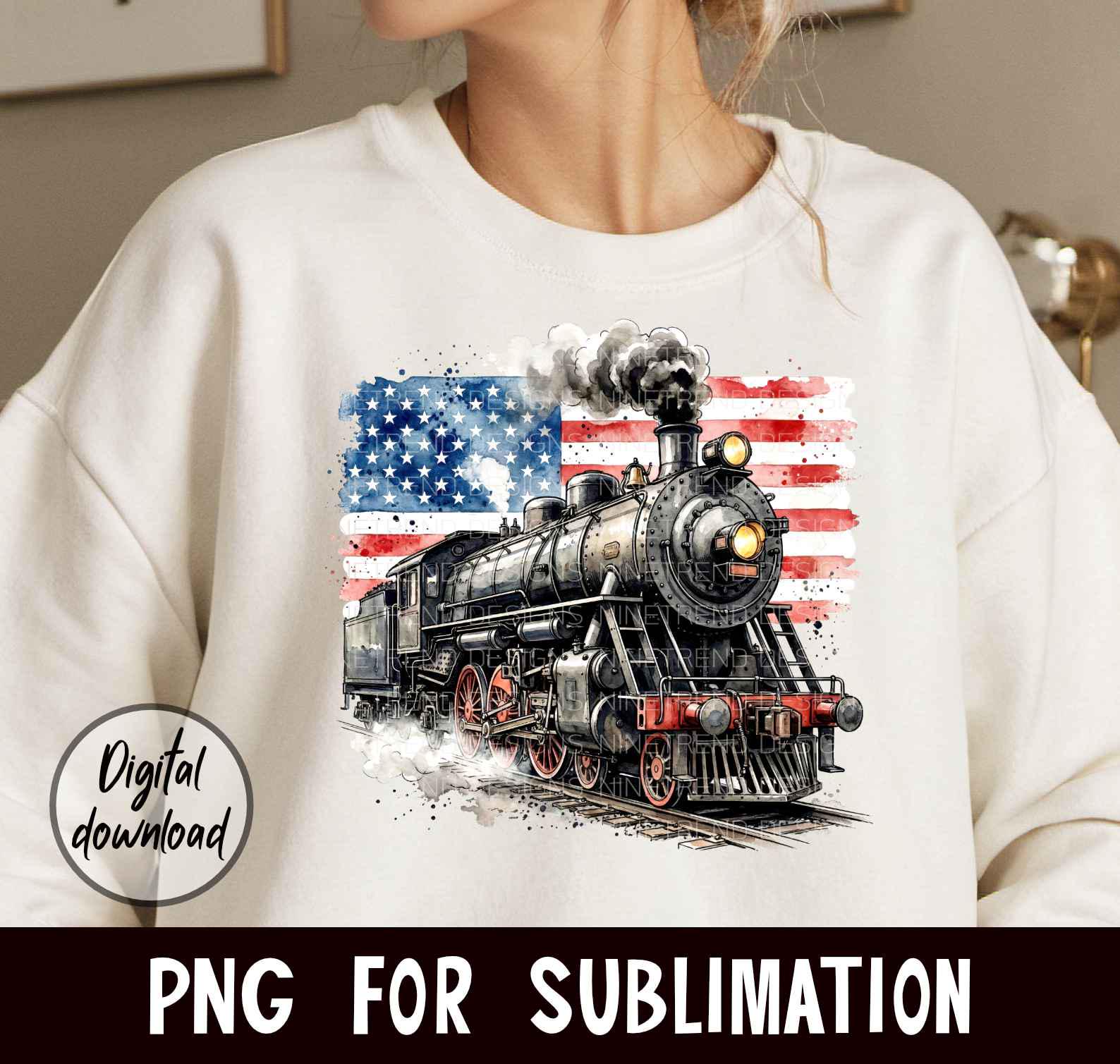 American Flag Steam Train PNG, Patriotic Locomotive Sublimation ...