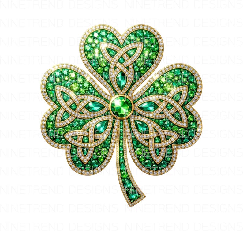 Jeweled Shamrock PNG, St Patrick's Day Sublimation, Celtic Knot Clover ...