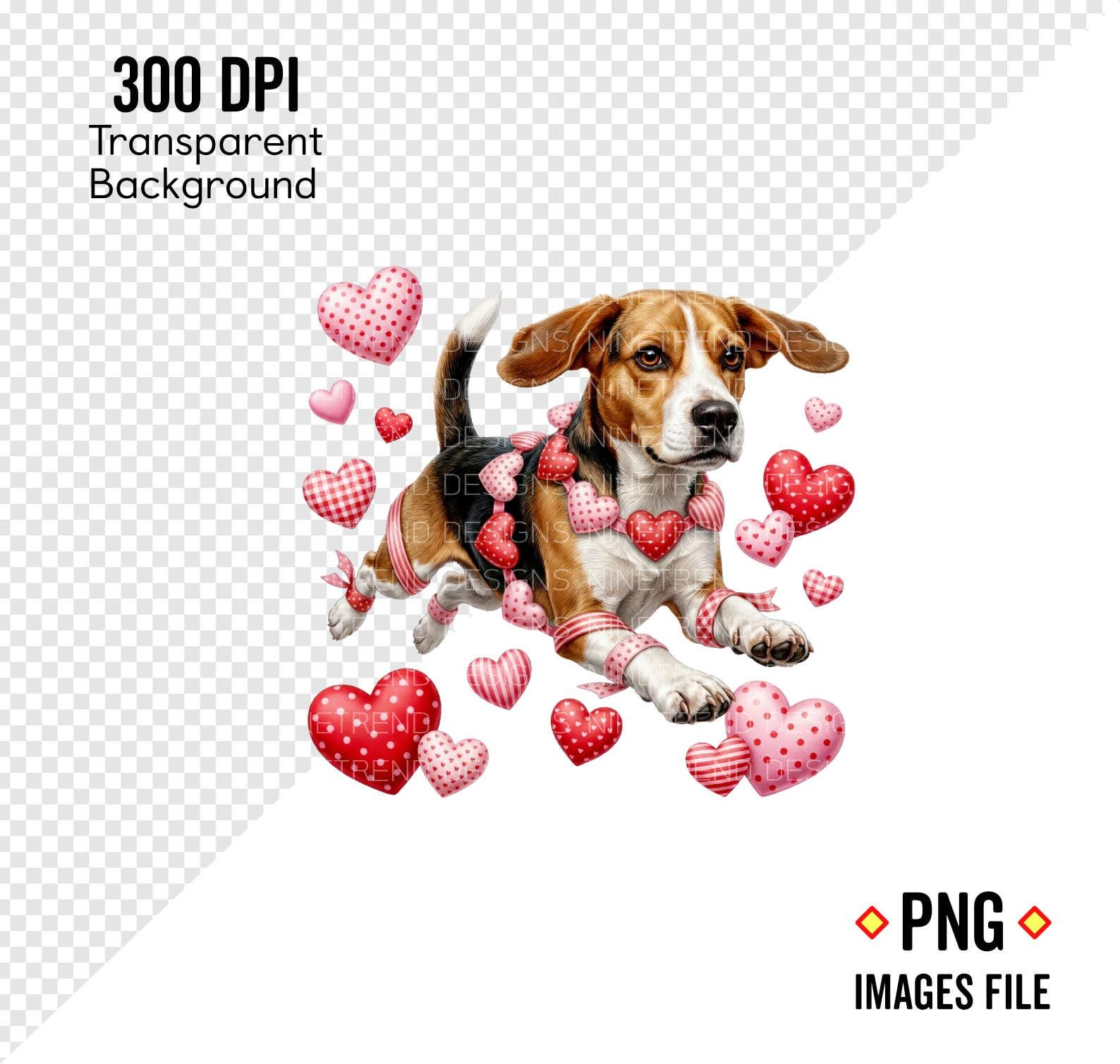 Valentine Beagle PNG, Dog Heart Garland Sublimation, Beagle Puppy Love ...