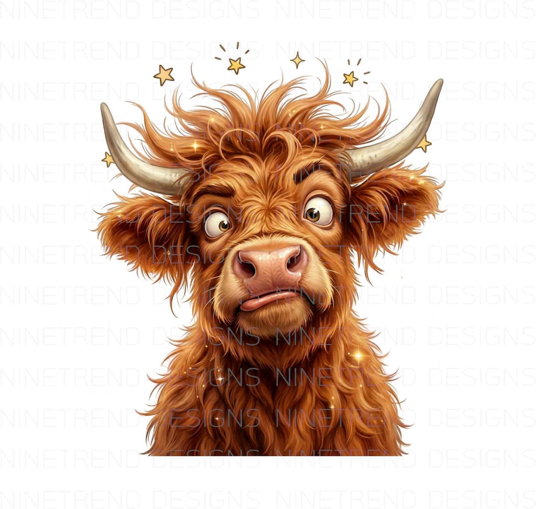 Funny Highland Cow PNG, Goofy Cow Face Sublimation, Cute Farm Cow ...