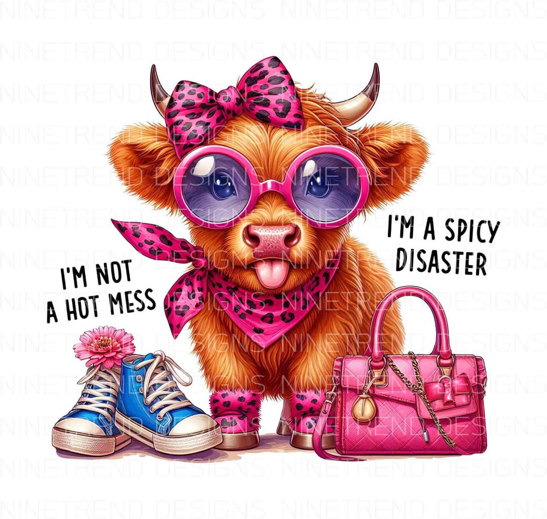 Spicy Disaster Highland Cow PNG: Funny Cow Sublimation (digital ...