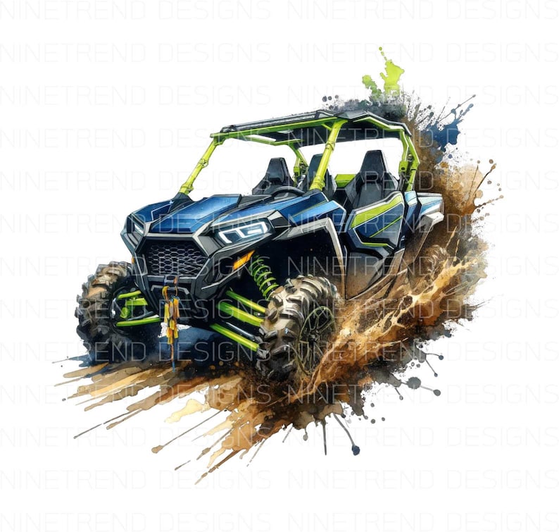 Watercolor UTV PNG: Dark Blue Mud, RZR Sublimation Design (digital ...
