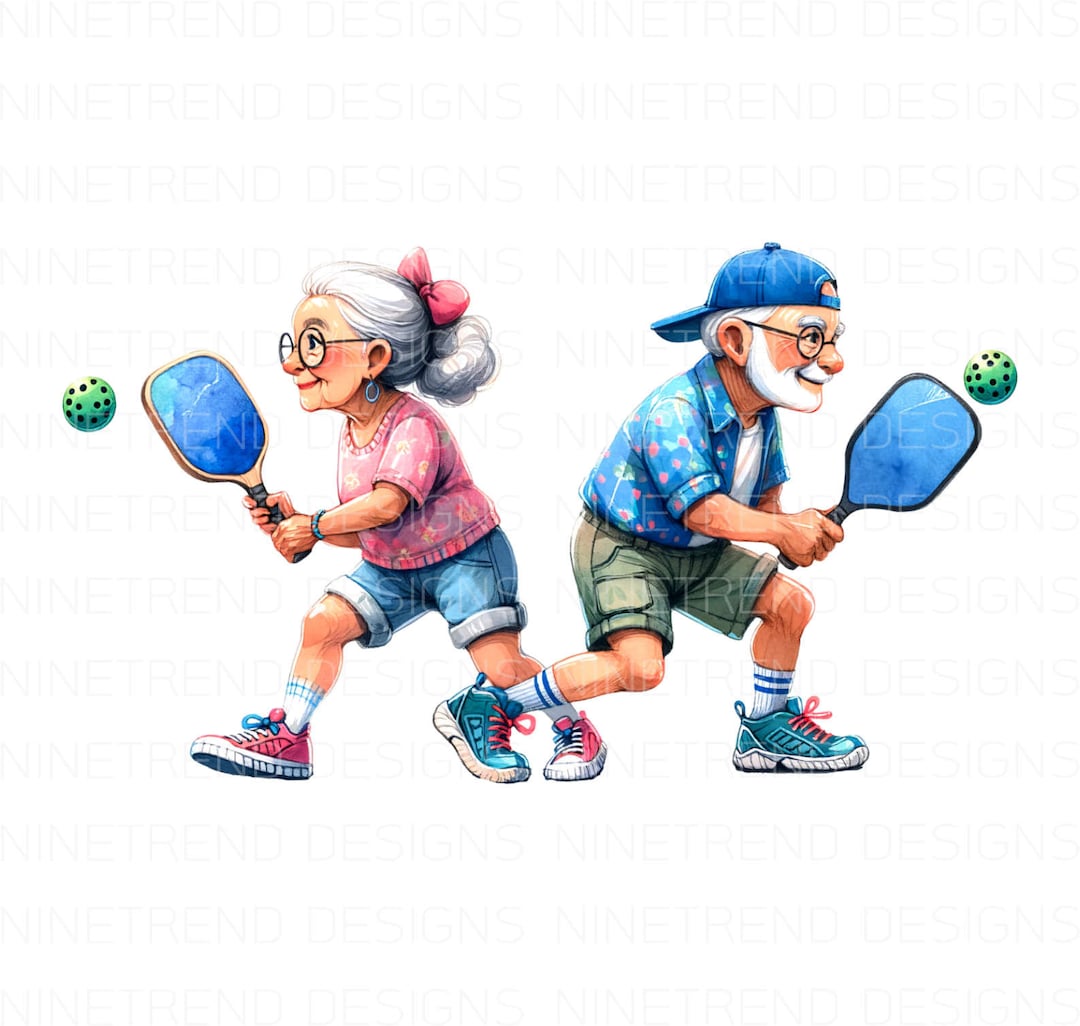 Watercolor Pickleball Old Couple PNG: Sublimation Clipart (digital ...