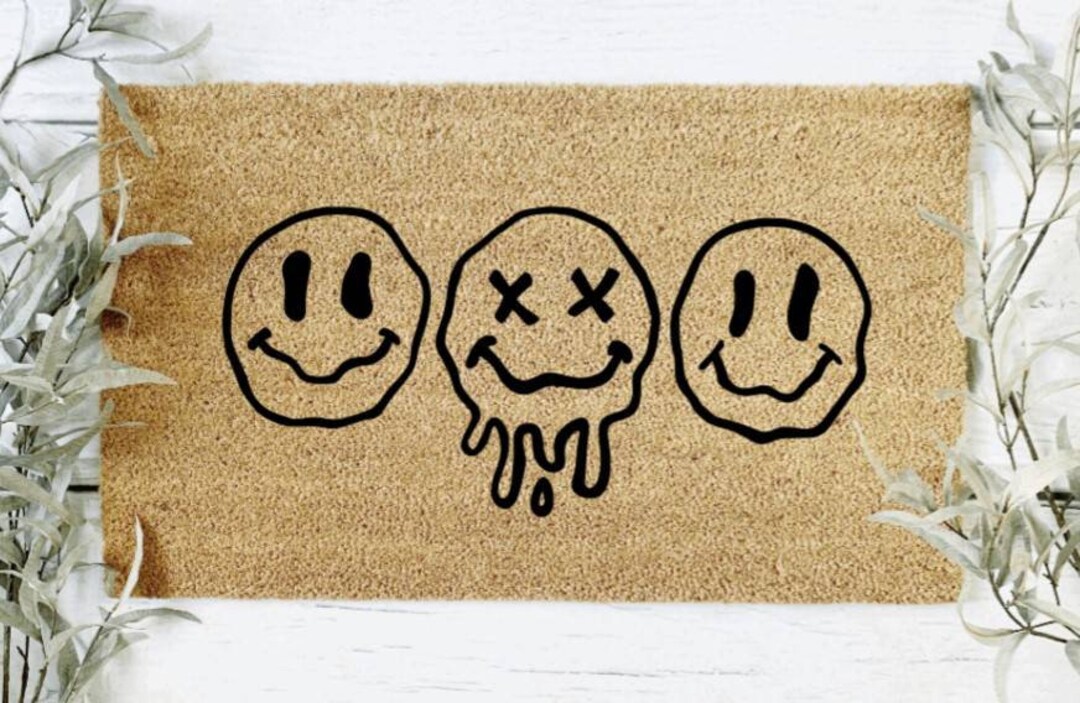Smiley Face Coir Doormat: Hand-painted Welcome Mat (60 X 40cm) - Etsy