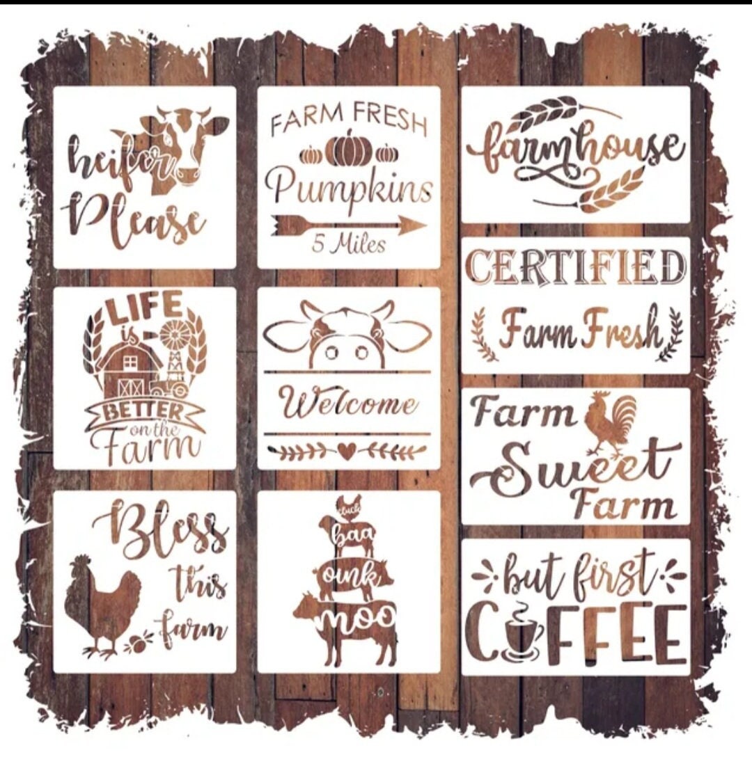 10 Piece Farmhouse Stencils - Etsy