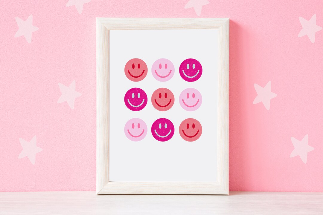 Digital Print, Happy Smile Art, Digital Download, Cute Prints, Pink ...