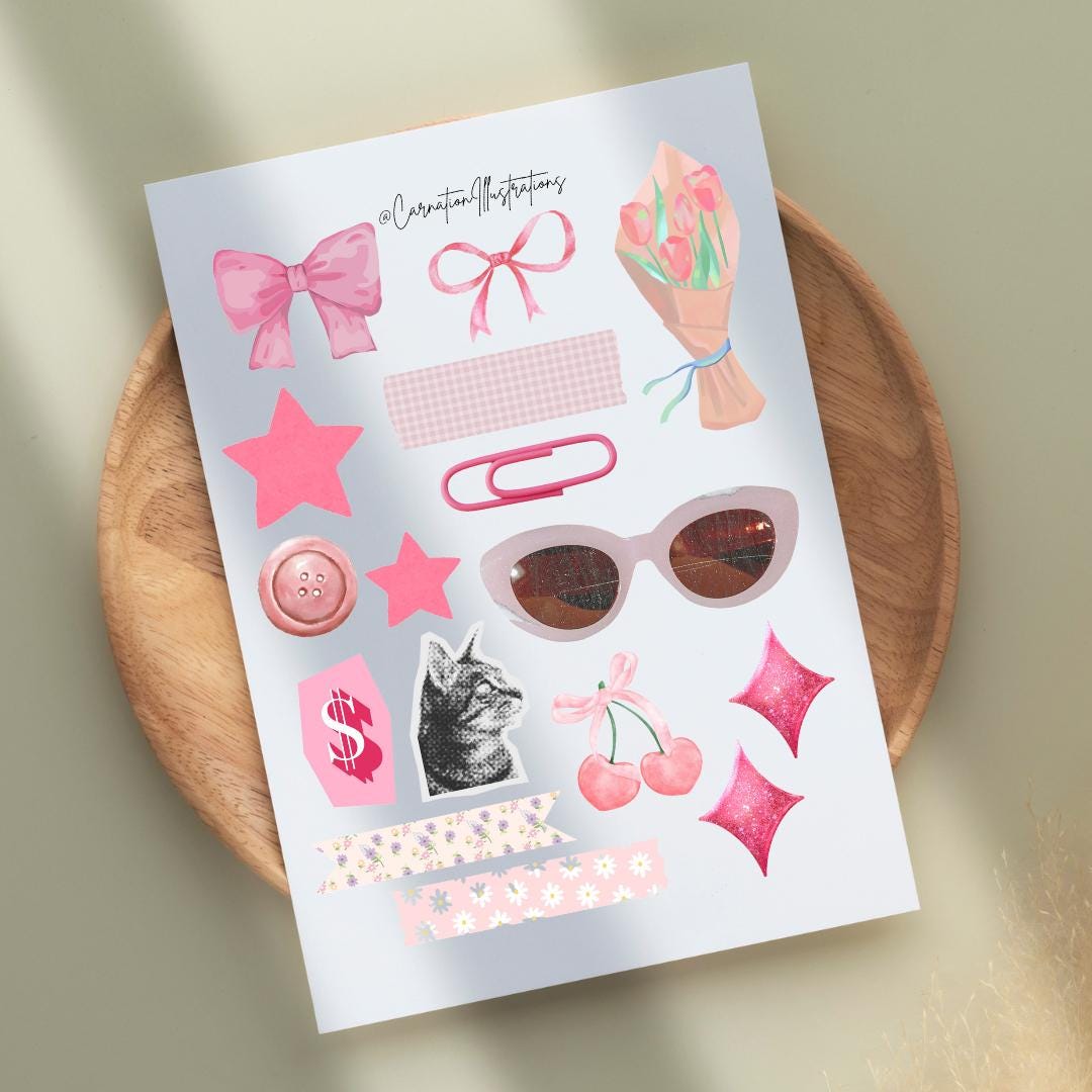 Pink Scrapbook Stickers, Junk Journaling Cutouts (PNG Digital Download ...
