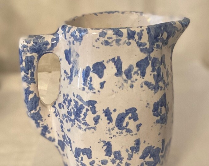 Bybee Blue & White Speckled Pottery Pitcher/vintage Handmade, Primitive ...