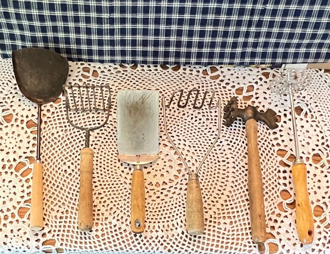 Vintage Kitchen Utensils W Wood Handles- Primitive Culinary Tools ...