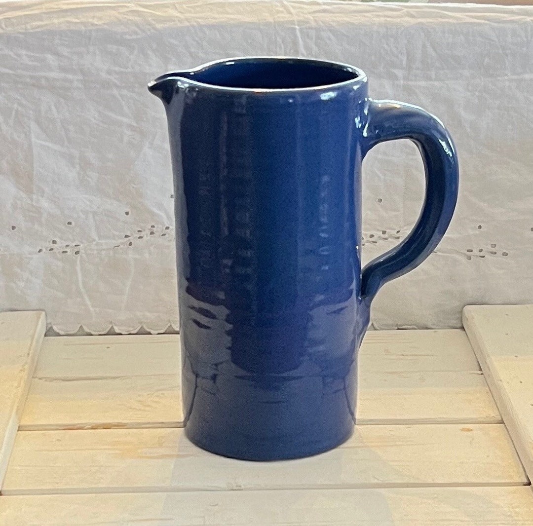 Vintage Bybee Pottery 9 Blue Pitcher 48 Oz, Farmhouse Water Jug Hand ...