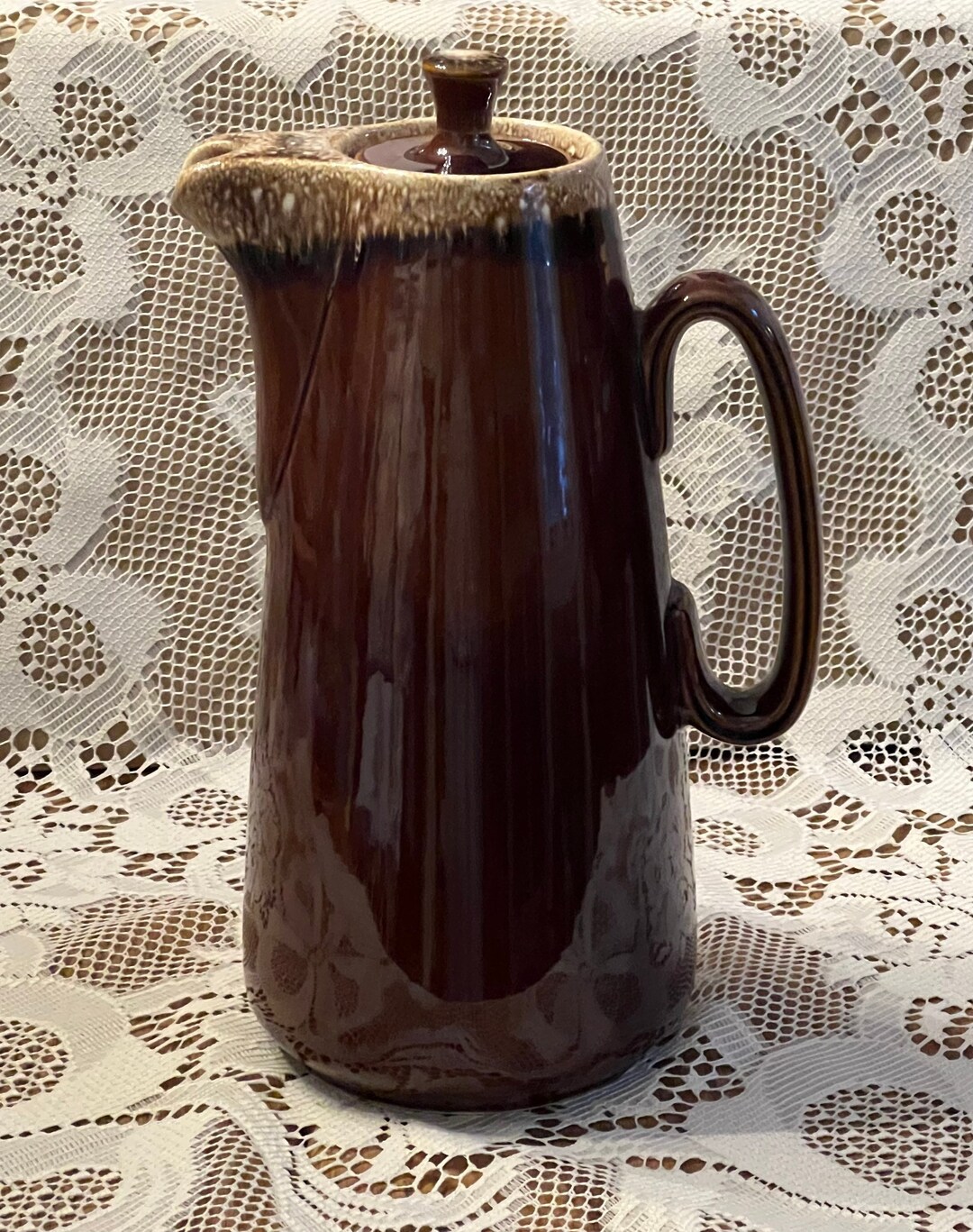 Hull Brown Drip Pitcher 11”T, 56 Oz Coffee Tea Serving Pitcher • 60’s ...