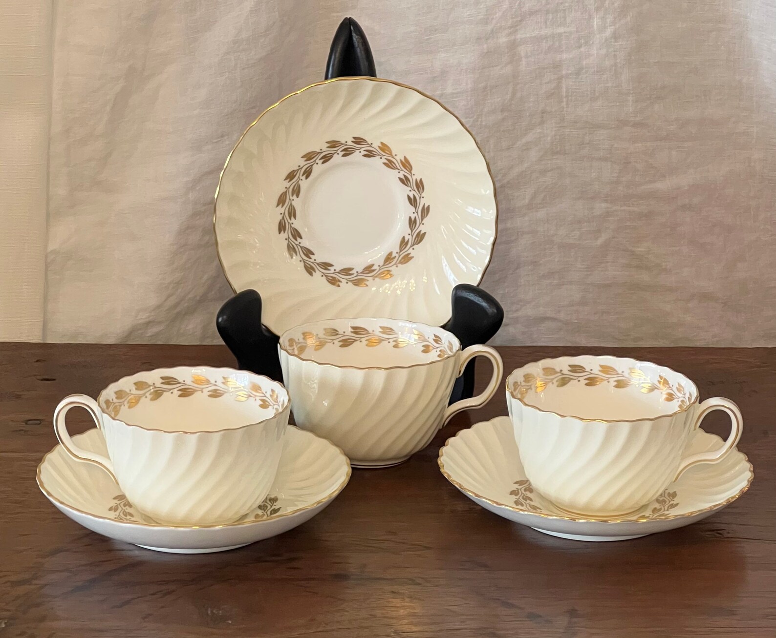 Minton Cheviot Gold Bone China Tea Cup & Saucer Sets Swirl | Etsy