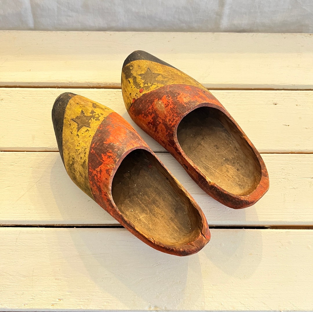 Vintage Shabby Weathered Dutch Clogs Klompen Primitive Hand Carved Full ...