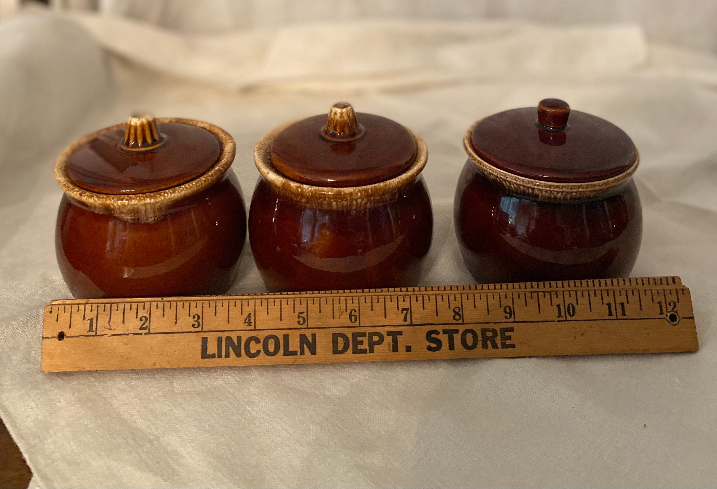 Vintage Hull Mini Bean Pots W Lids brown Drip 3.25 Sugar - Etsy UK