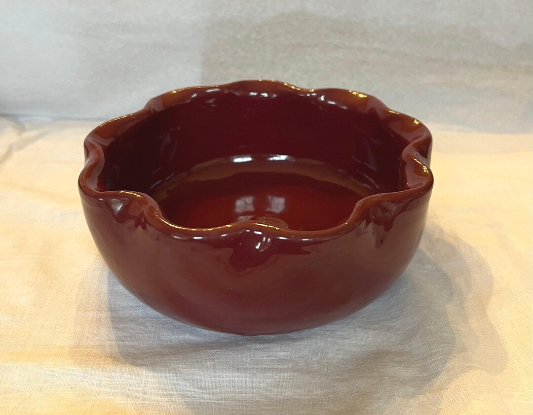 Vintage Bybee Pottery 6.25" Bowl: Maroon Fluted Edge Last One - Etsy
