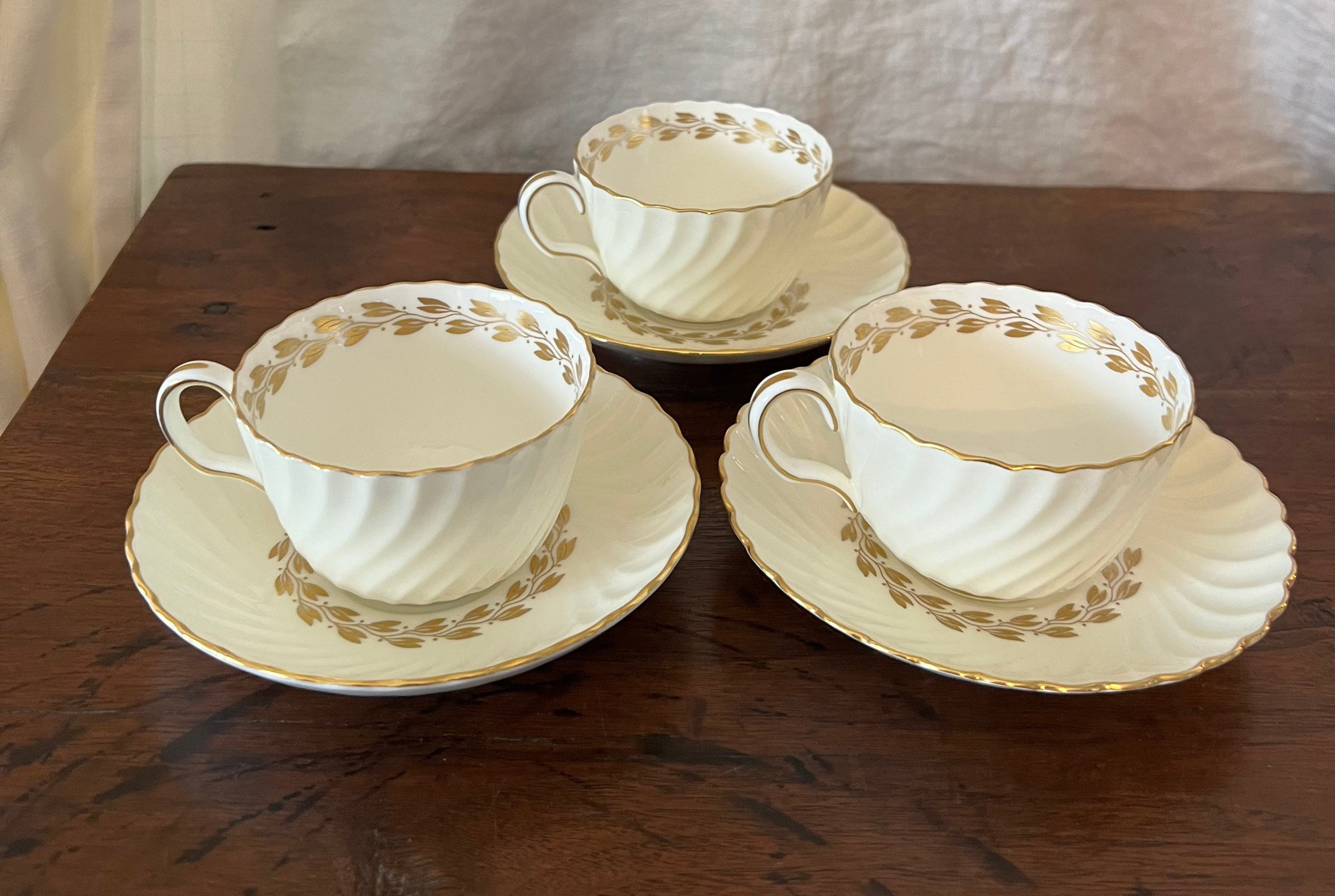 Minton Cheviot Gold Bone China Tea Cup & Saucer Sets Swirl | Etsy