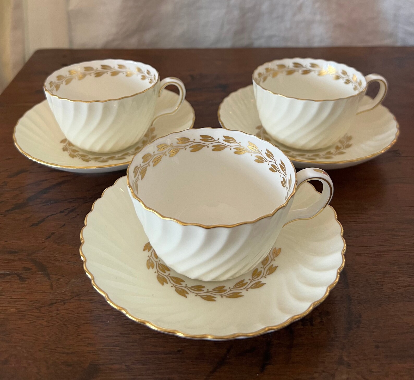 Minton Cheviot Gold Bone China Tea Cup & Saucer Sets Swirl | Etsy