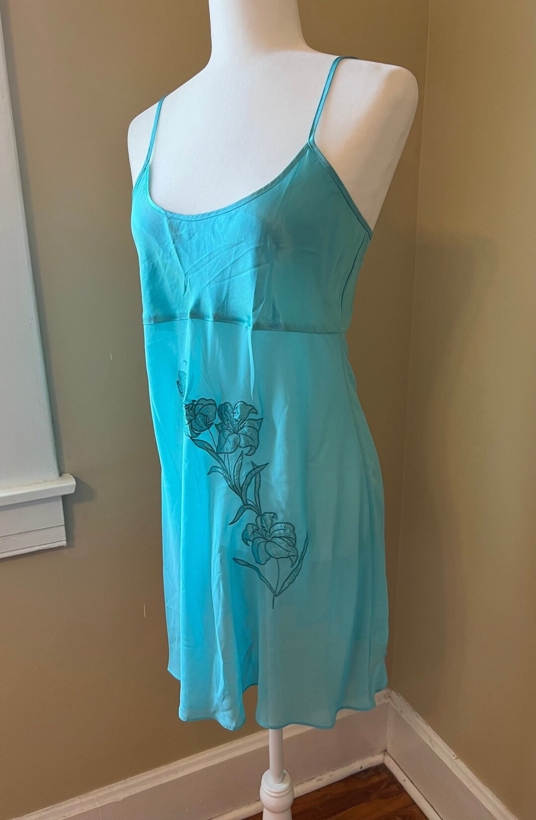 Y2K Turquoise Sz S Chiffon Slipdress Nightie • Sofia by Delicates ...