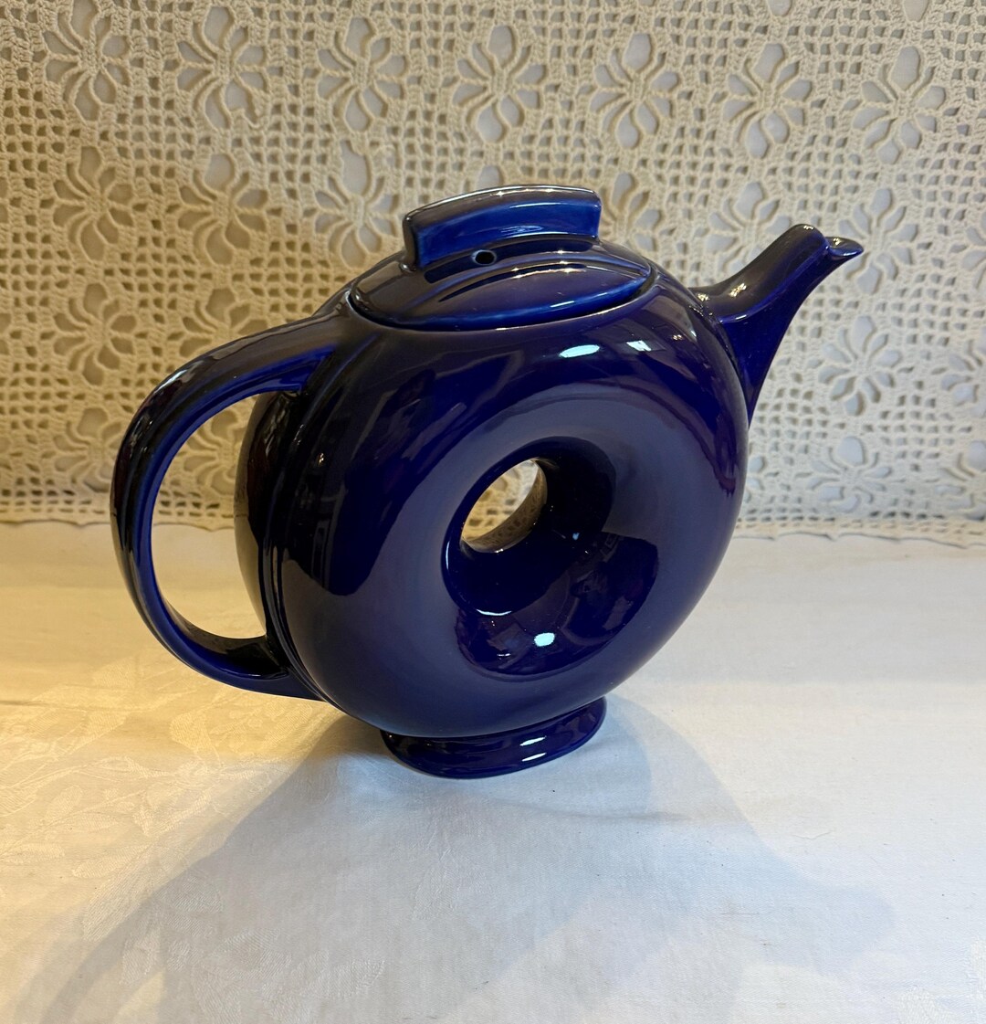 Vintage HALL Cobalt Blue Donut Teapot: 70s Art Deco, 32 Oz - Etsy