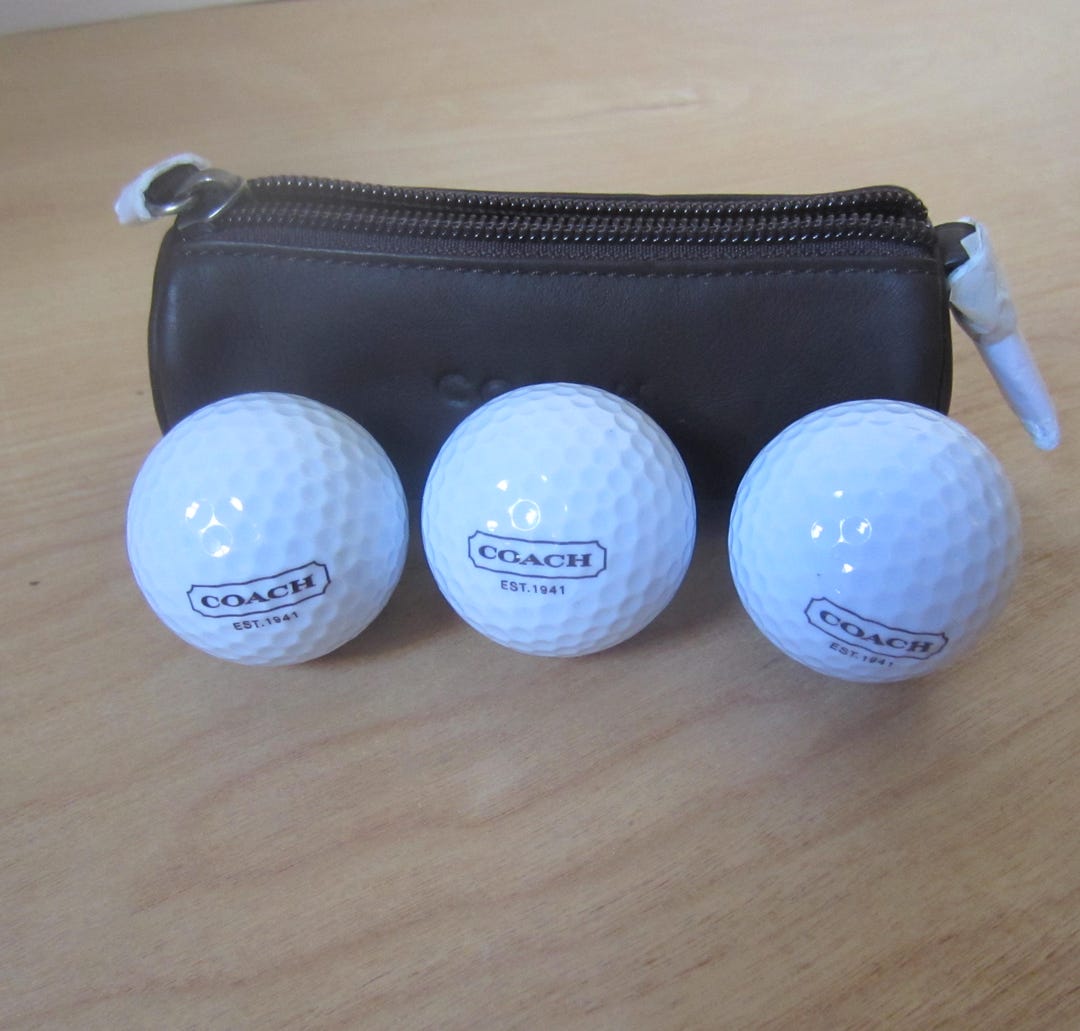 Coach Golf Ball Set, Golfball Set in Leather Case, Brown Leather Case ...