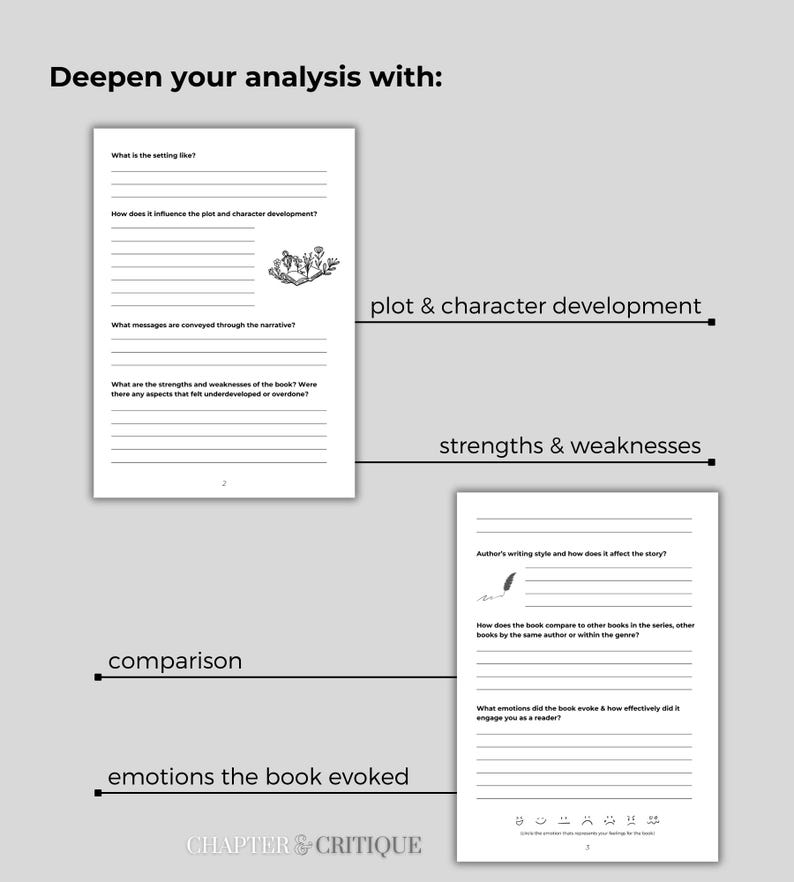 In-depth Book Review Printable: Detailed Analysis, Book Club (digital ...