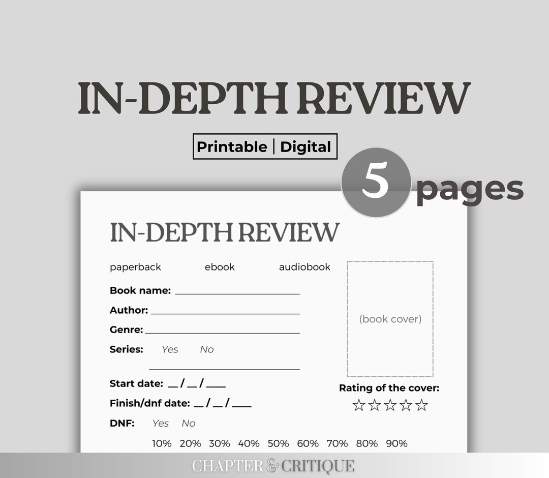 In-depth Book Review Printable A4 Digital PDF Goodnotes Detailed Book ...