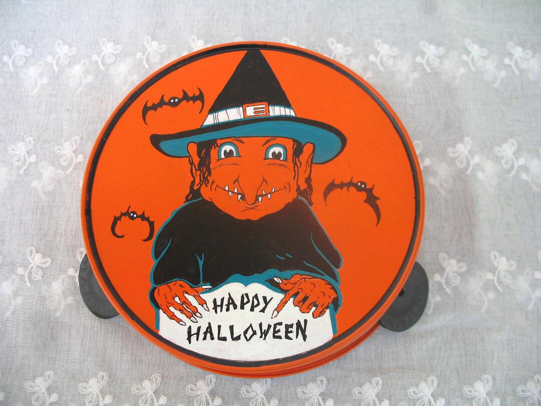 Vintage Halloween Tambourine Noise Maker Hand Painted OOAK - Etsy