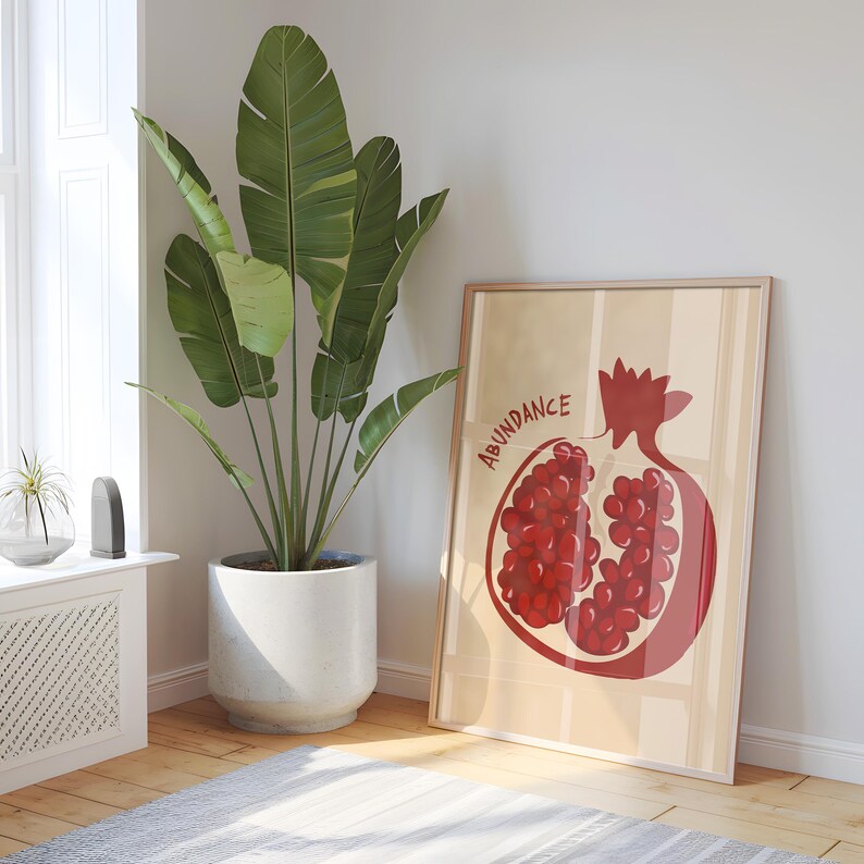 Pomegranate Abundance Wall Art Print: Trendy Red Poster (digital ...