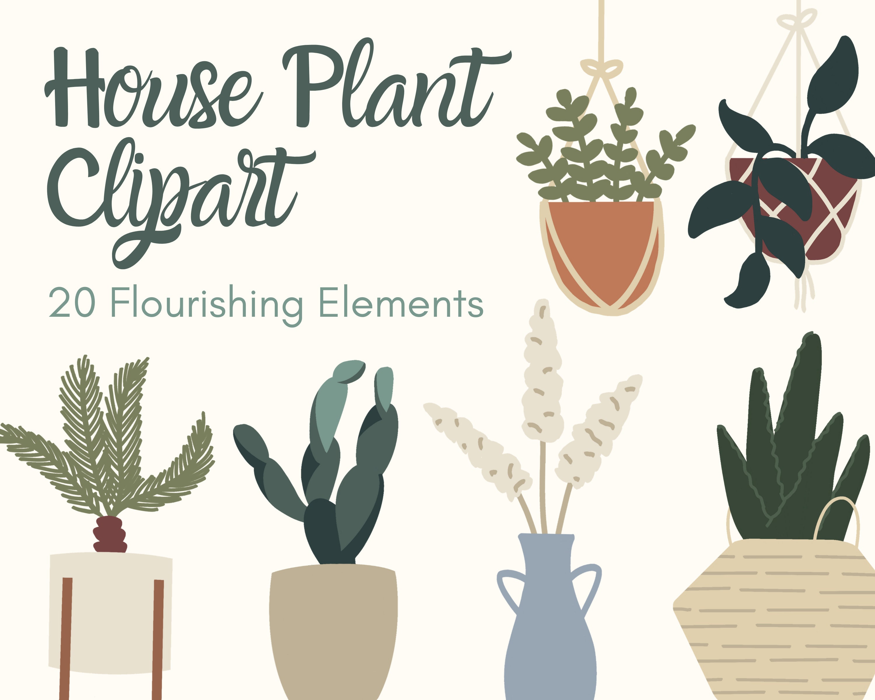 House Plants Clipart - Instant Download Hand-drawn Plant Graphics. 20 ...