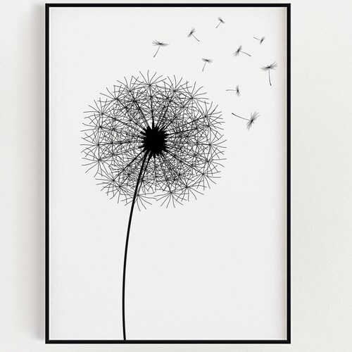 Dandelion Flower Print Black and White Poster Wall Art Home | Etsy