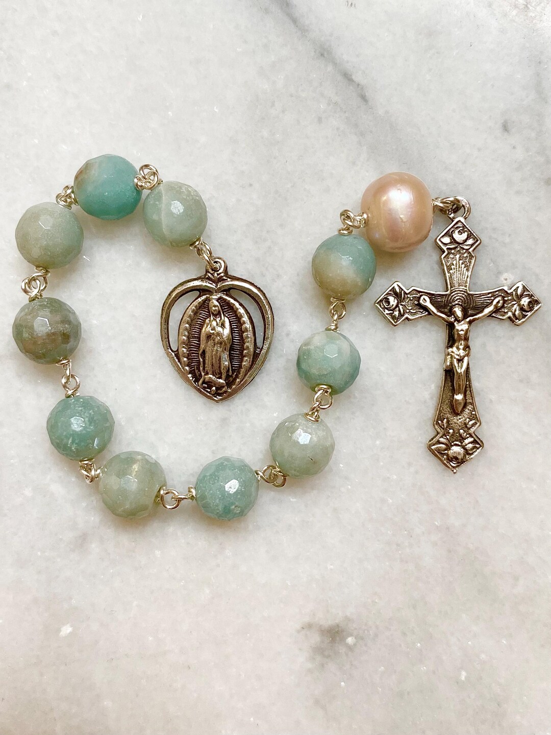 Our Lady of Guadalupe Tenner - Jade - Pearl - Sterling Silver ...