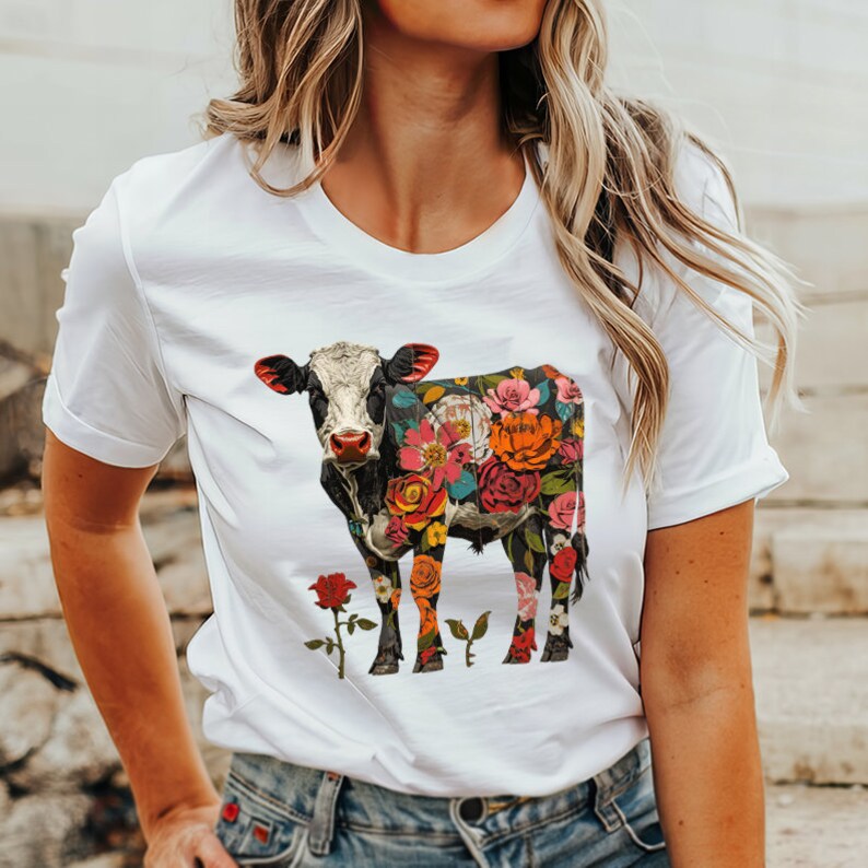 Cow in Flowers Graphic Tee/ Cute Cow T Shirts/western/western Fashion ...
