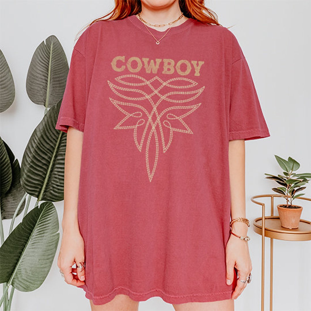 Western Cowboy Boot Stitching Graphic Tee/garment Dyed Graphic/western ...