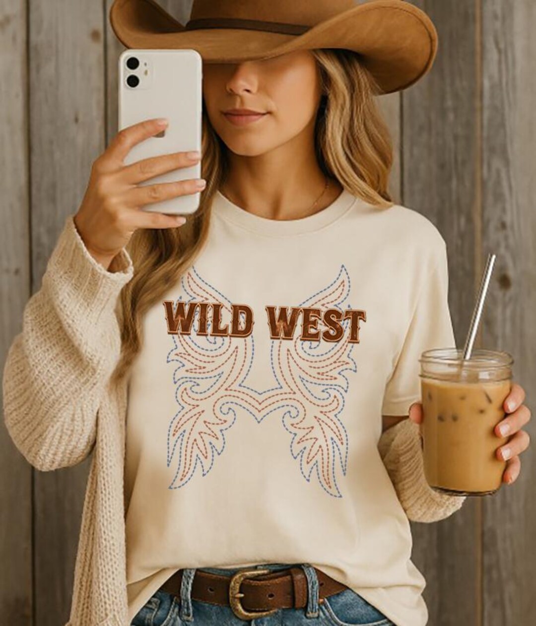 Wild West Western Boot Stitching Graphic Tee/ Garment Dyed Graphic Tee ...