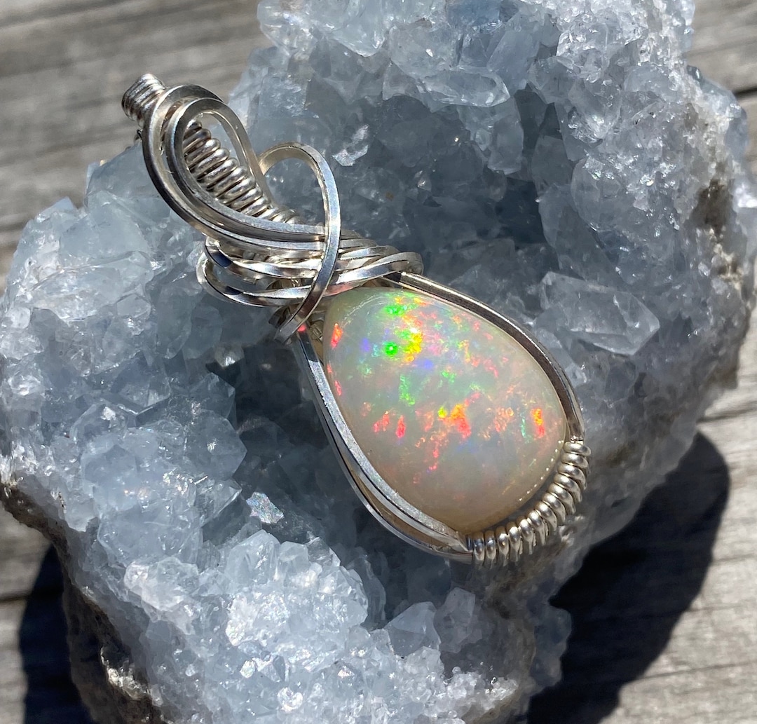 Opal Necklace Silver, October Birthstone Necklace, 25th Anniversary ...