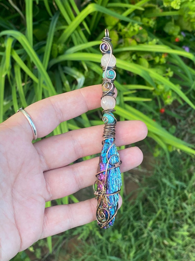 Witch Broom Pendant, Halloween Necklace, Rainbow Kyanite Broom With ...