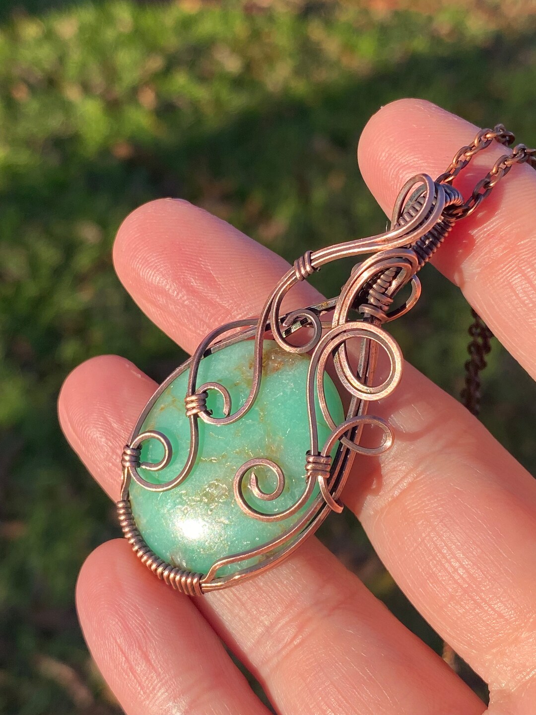 Chrysoprase Pendant, Wire Wrap Pendant, Best Friend Birthday Gift for ...