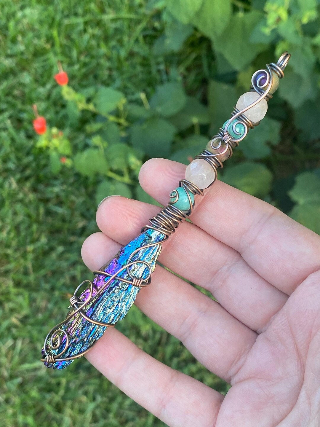 Witch Broom Pendant, Halloween Necklace, Rainbow Kyanite Broom With ...