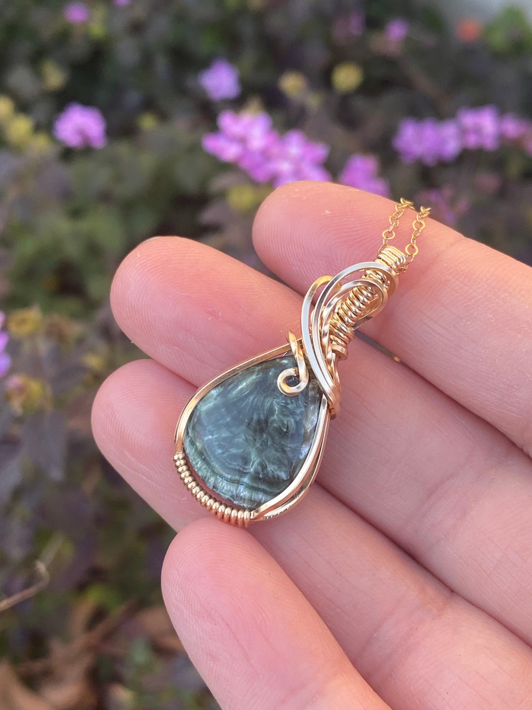 Seraphinite Pendant, Gold Wire Wrapped Crystal Pendant, Metaphysical ...
