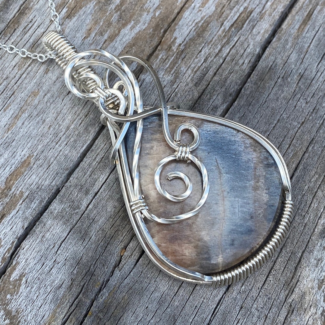 Black Moonstone Necklace, Sterling Silver Wire Wrap Pendant, 25th ...