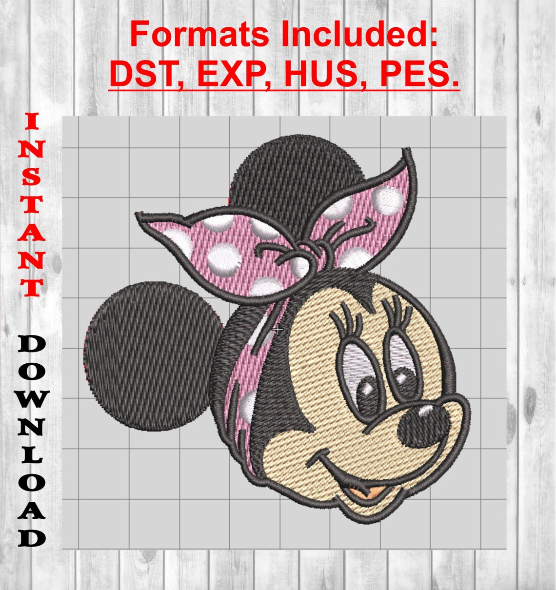 Embroidery Design Minnie Mouse with bandana Digital Instant | Etsy