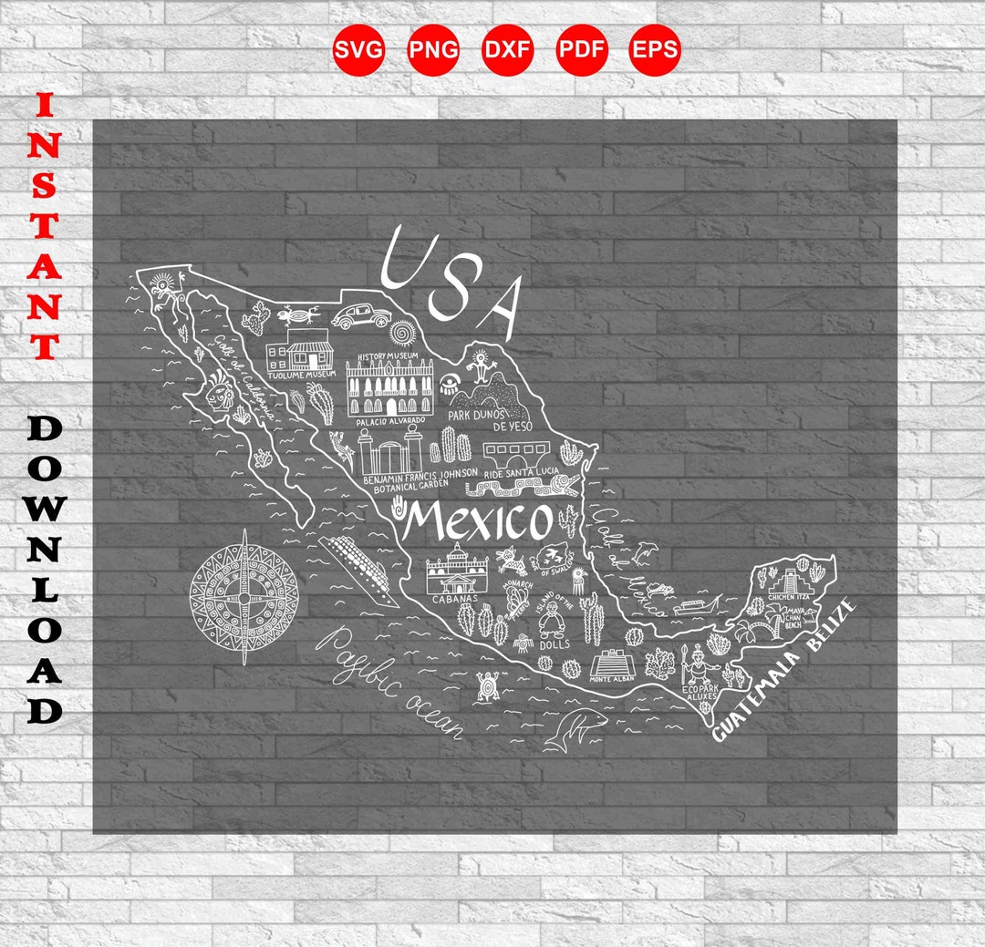 Mexico Map Svg, Mexico Vector File, Mexico Clipart, Mexico Digital File ...