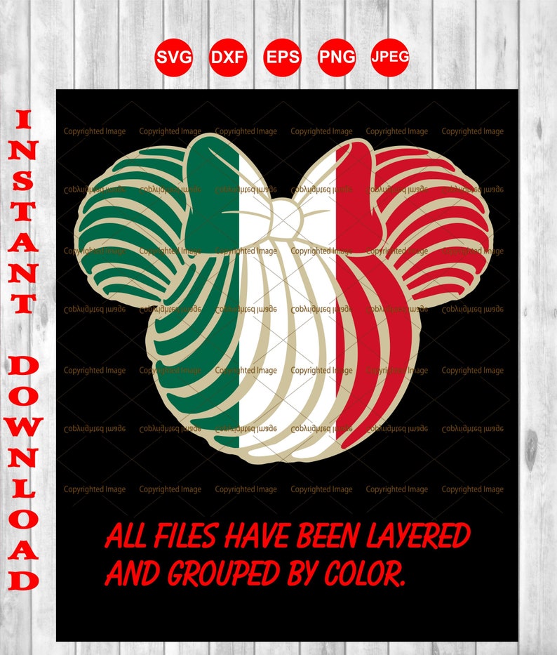 Concha Mouse Head in Mexican Flag Style Svg Cutting Files, Png Clipart ...