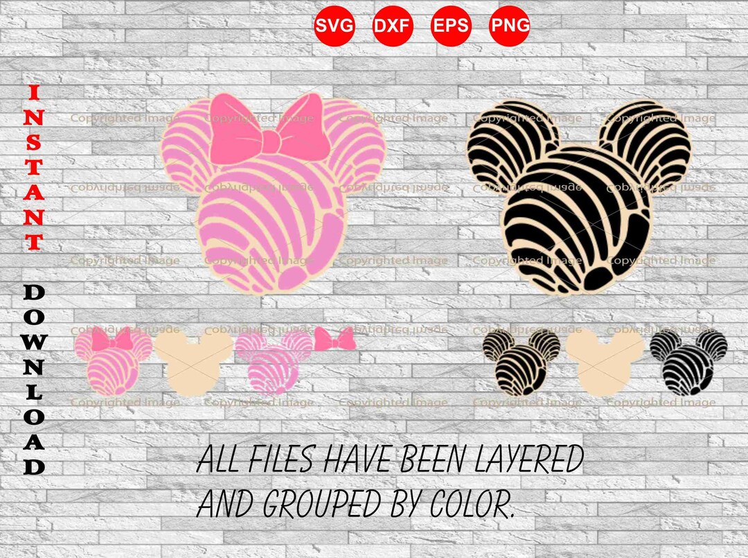 Minnie & Mickey Mouse Concha Sweet Bread, Svg Cutting Files, Clipart ...